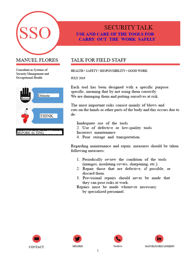 Safety Talk On The Use of Equipment and Tools | PDF | Risk | Safety