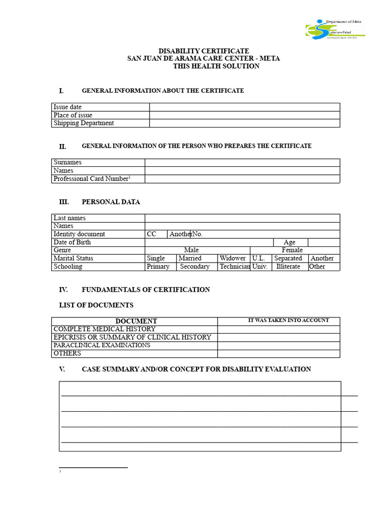 Disability Certificate CM - NEW | PDF | Medical Diagnosis | Clinical ...