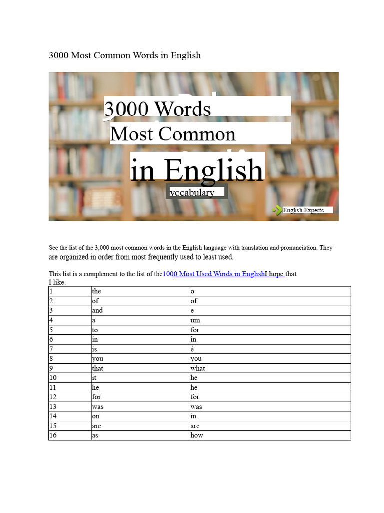 3000 Common English Words List | PDF | English Language