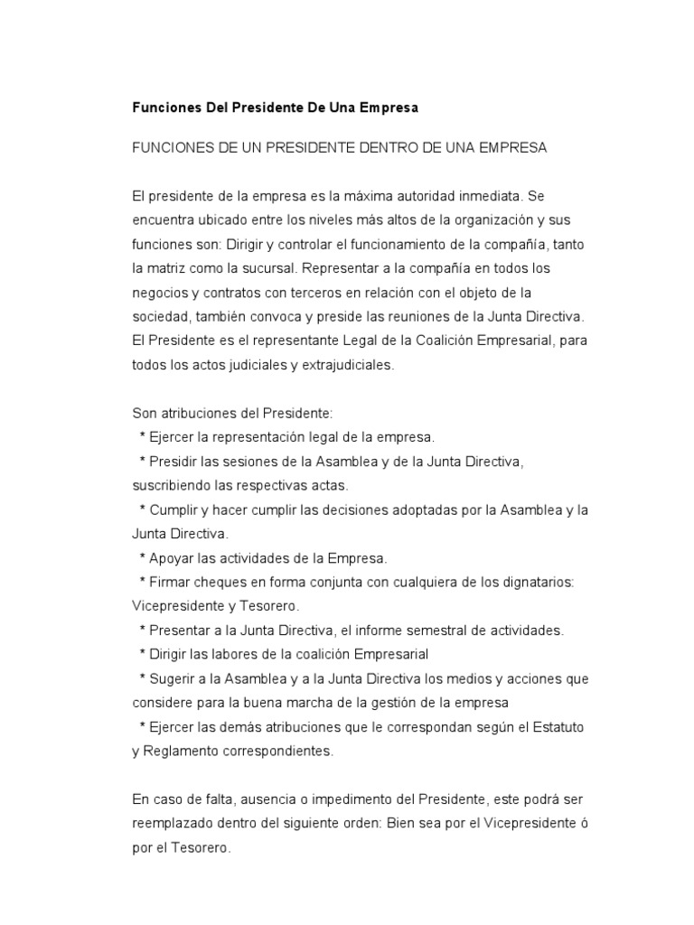 Funciones Del Presidente de Una Empresa | PDF | Planificación | Junta ...