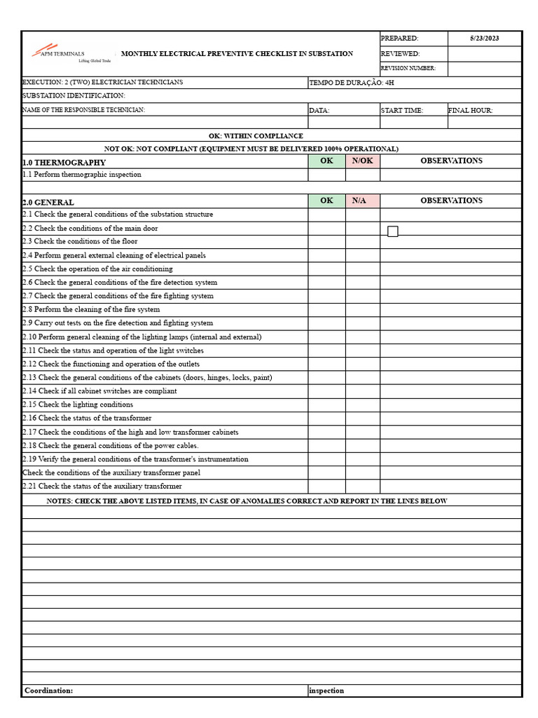 Electrical Preventive Checklist in Substation - Depot | PDF ...