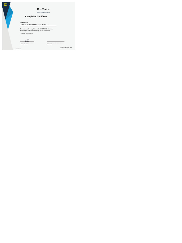 ADRIAN YOMAR - Bartender Certificate | PDF