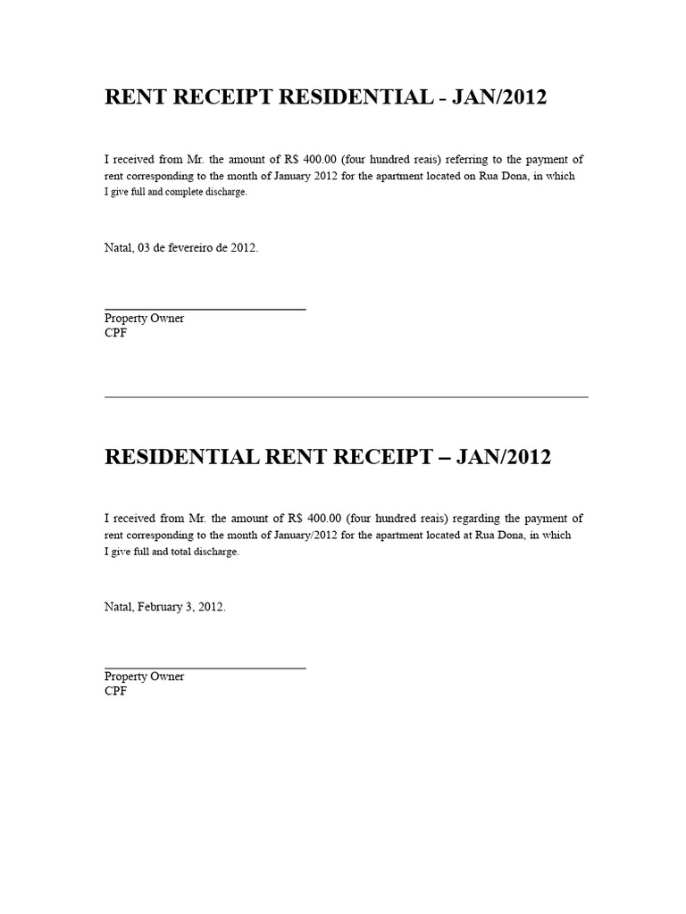 Residential Rent Receipt | PDF