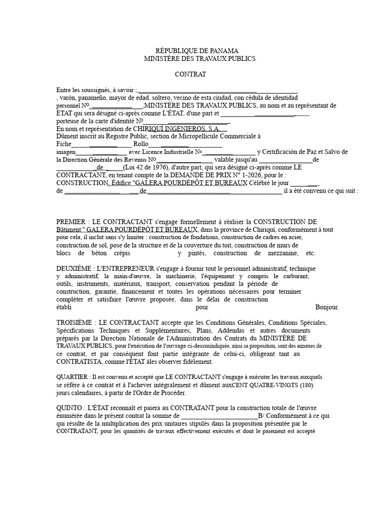 Contrat de construction à Chiriquí | PDF | Cautionnement