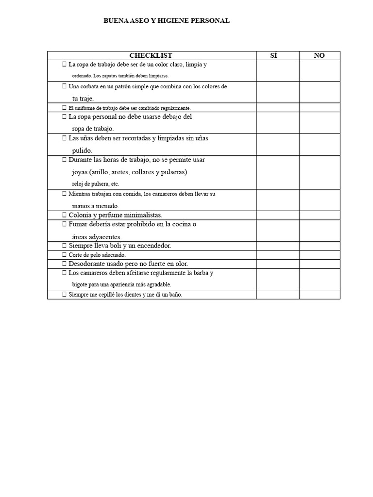 Buena Higiene Personal y Aseo | PDF