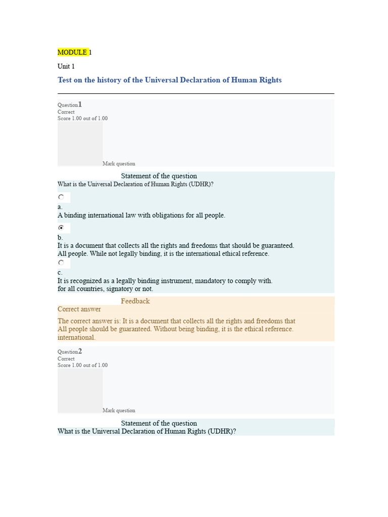 Universal Declaration of Human Rights Quiz | PDF | Human Rights ...