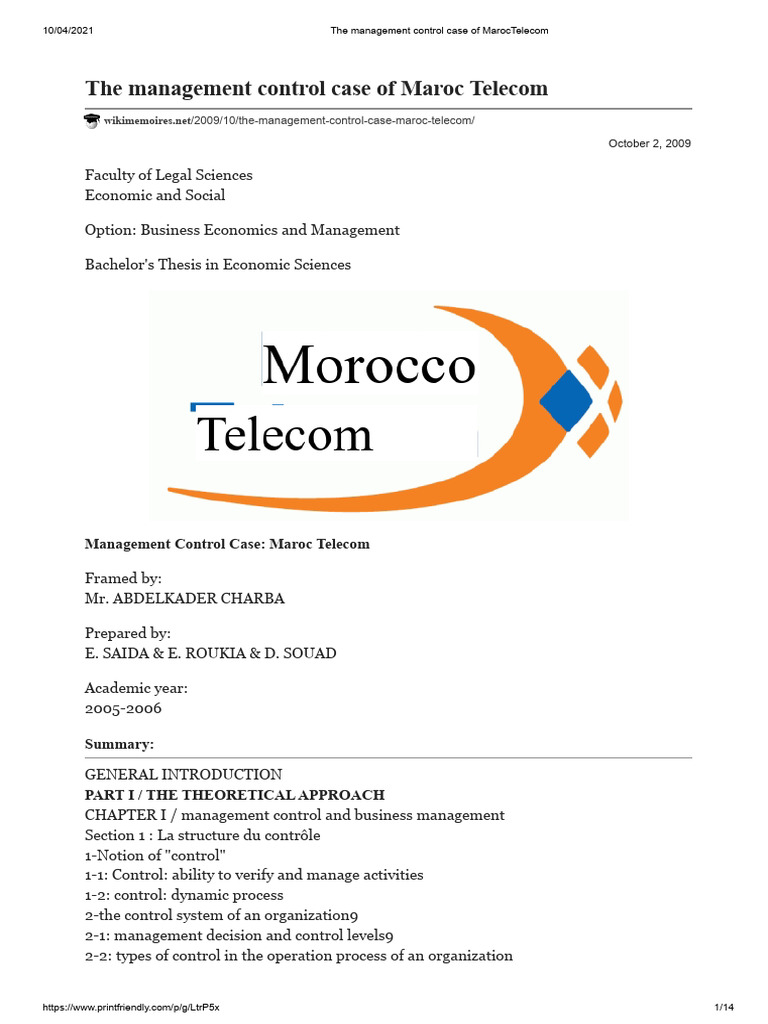 The Management Control Case of Maroc Telecom | PDF | Business