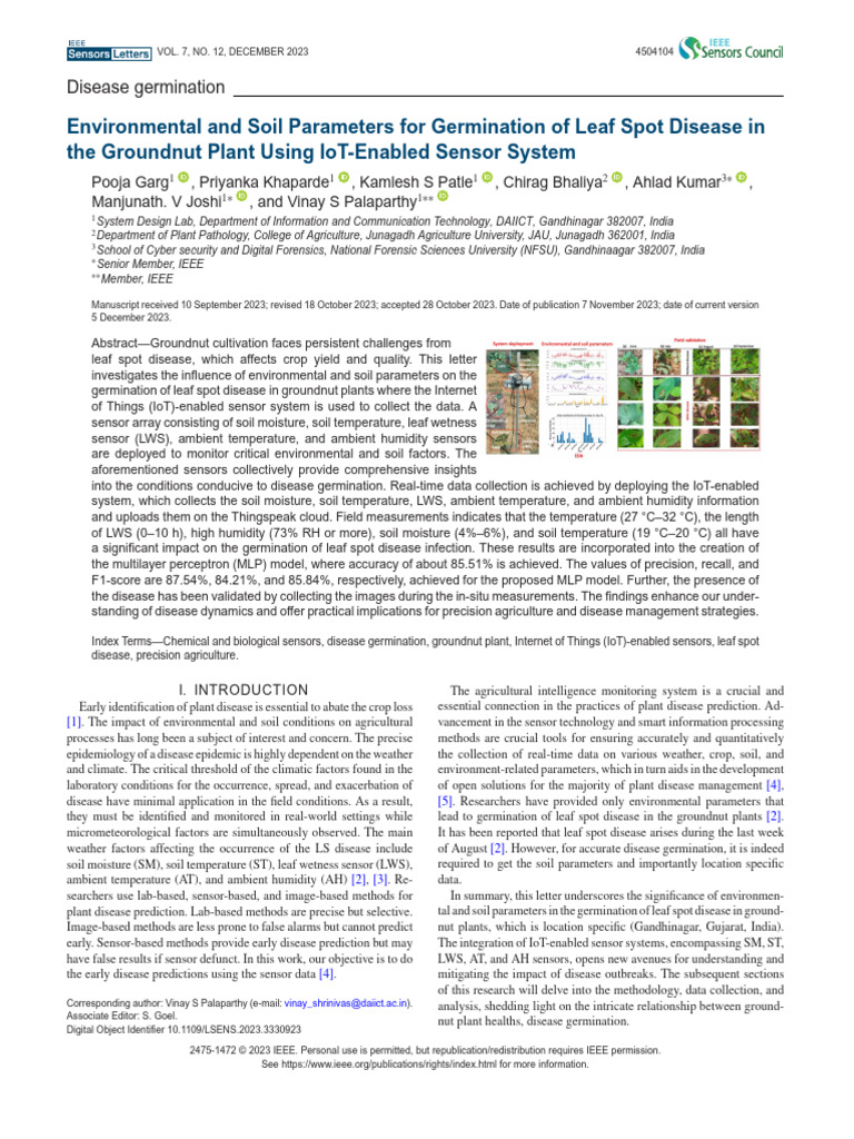 Environmental and Soil Parameters For Germination of Leaf Spot Disease ...