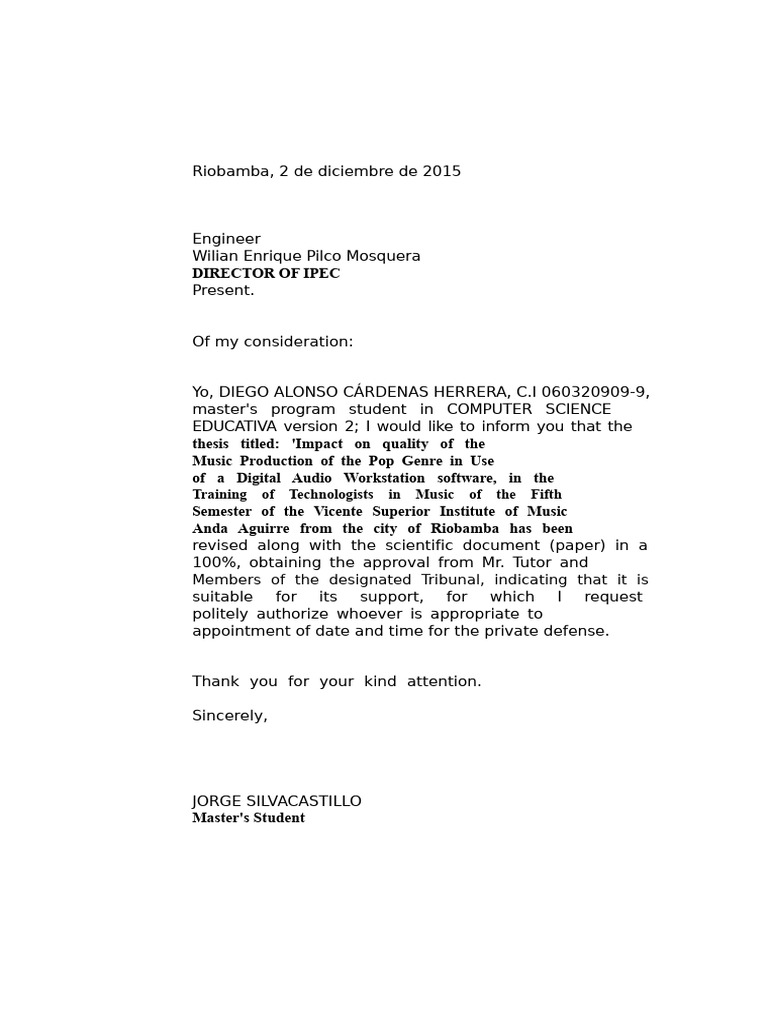 Model Request To Ask For Thesis Defense Date | PDF