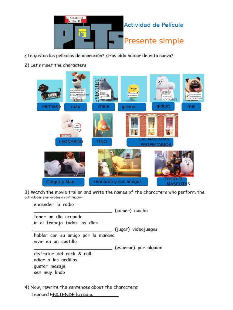 Presente Simple de La Vida Secreta de Las Mascotas | PDF