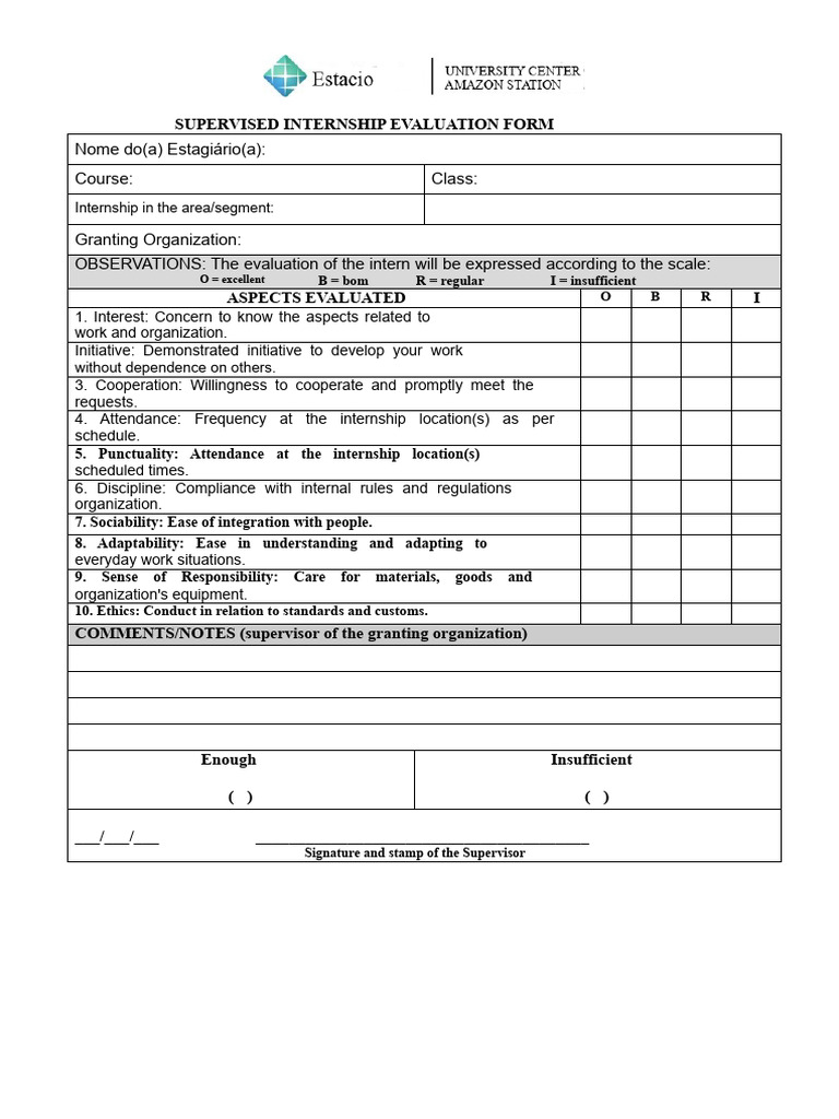 1 SUPERVISED INTERNSHIP EVALUATION FORM 2021_2 | PDF