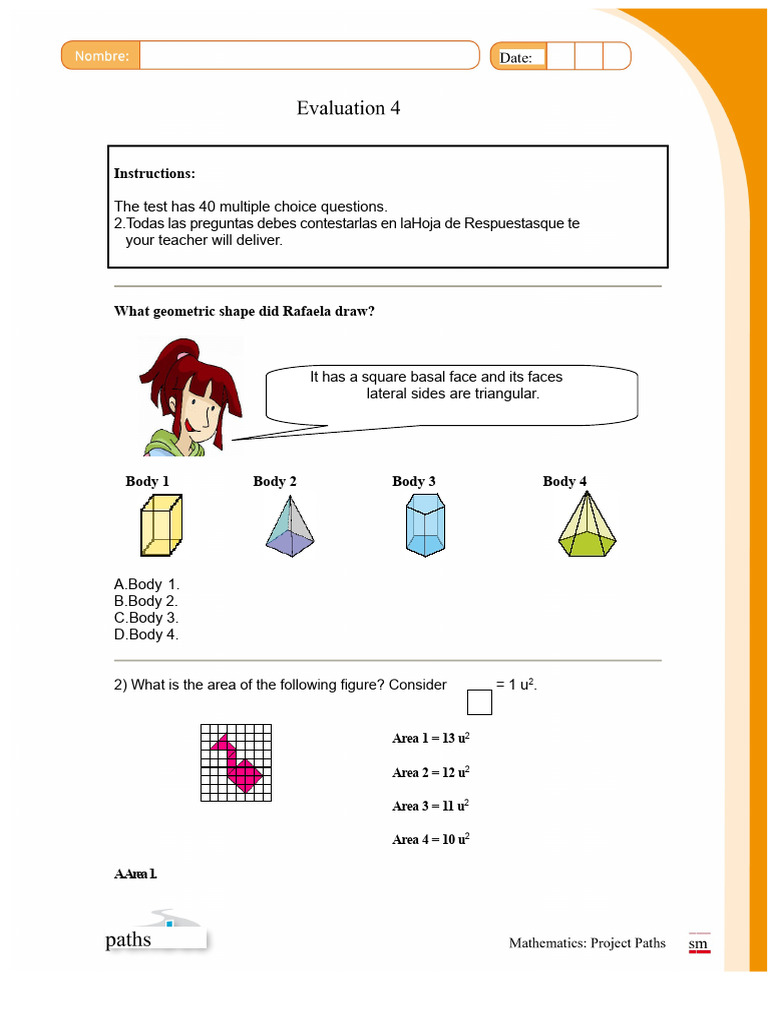 Math Test with Multiple Choice Questions | PDF | Area | Geometry