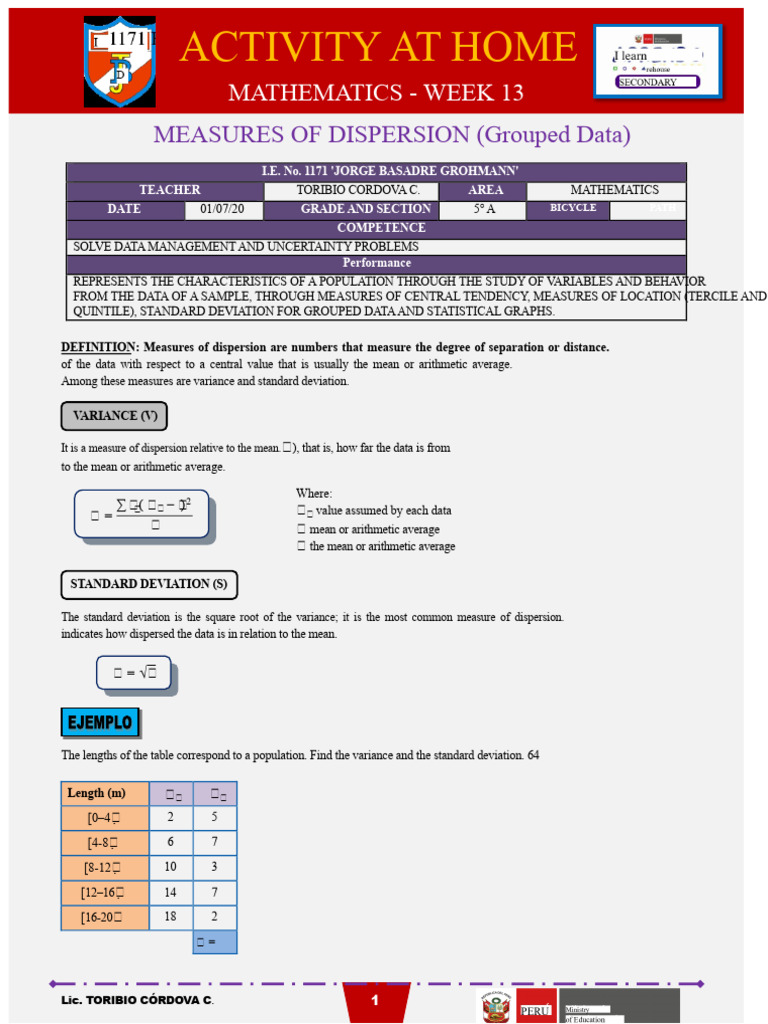 WEEK 13 - MEASURES OF DISPERSION (Grouped Data) (5th GRADE MATHEMATICS ...