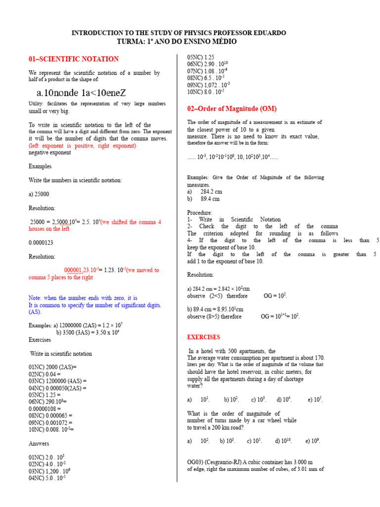 Scientific Notation and Order of Magnitude | PDF | Significant Figures ...