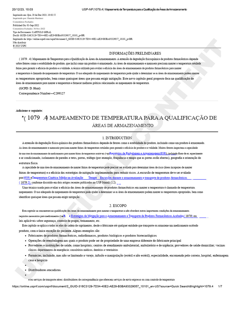 USP-NF 1079,4 Mapeamento de Temperatura para A Qualificação de Áreas de ...