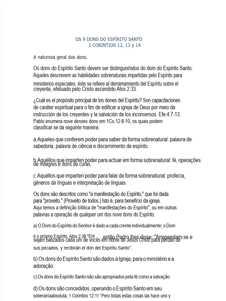 Nove Dons do Espírito Santo Explicados | PDF | Presente espiritual ...