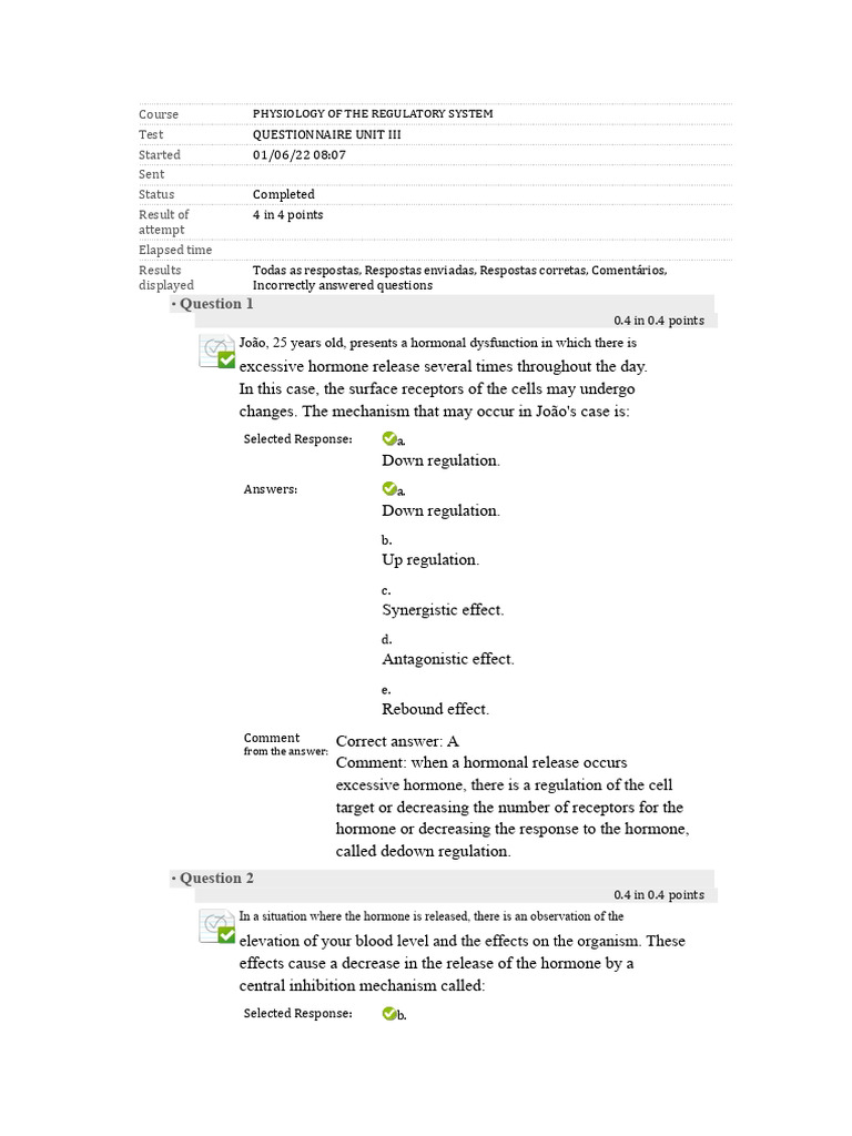 Physiology of The Regulatory System Questionnaire 3 | PDF | Thyroid ...