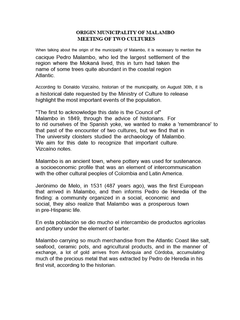 Origin Municipality of Malambo | PDF