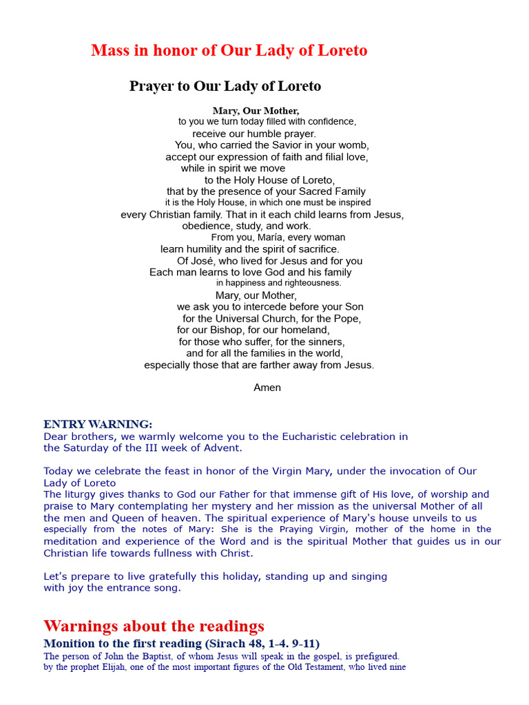 Mass in Honor of Our Lady of Loreto. Guitig | PDF | Elijah | Mary ...