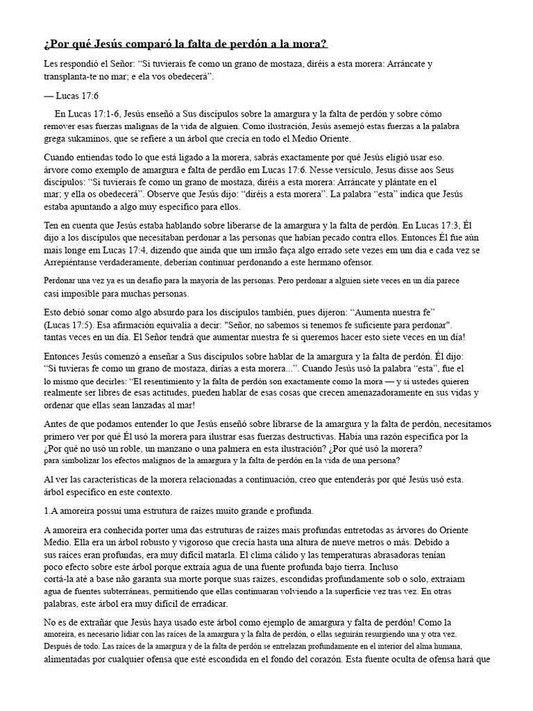 ¿Por Qué Jesús Comparó La Falta de Perdón Con La Morera? | PDF | Perdón ...