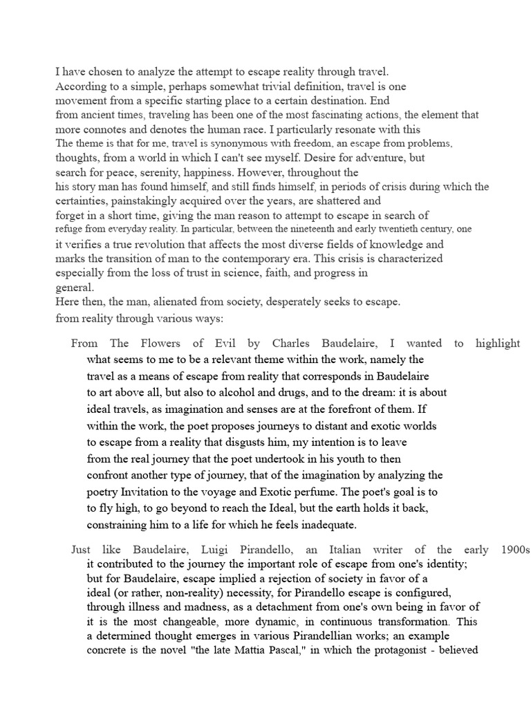 Travel as Escape from Reality | PDF | Reality | Friedrich Nietzsche