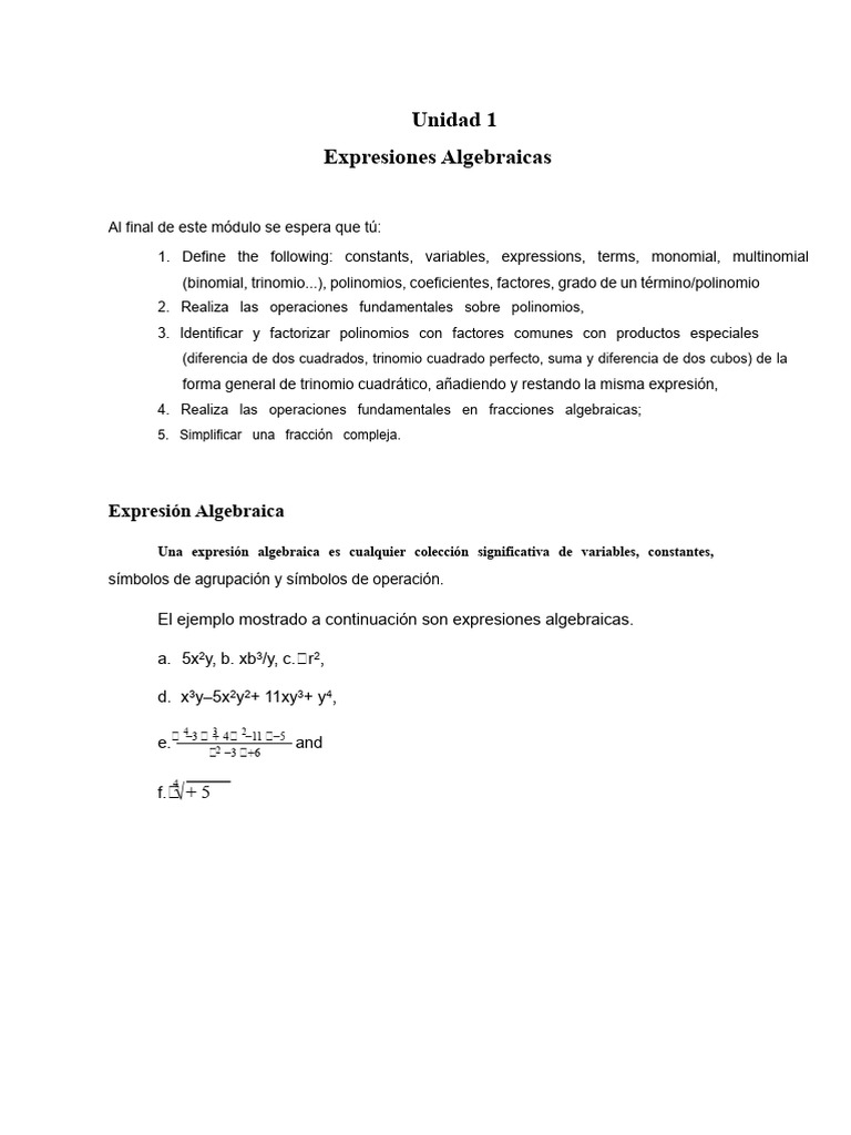 Fundamentos de Expresiones Algebraicas | PDF | Multiplicación ...