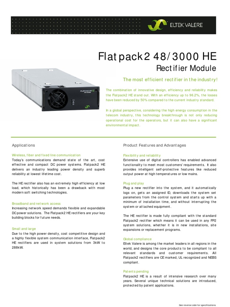 Flatpack2 HE 48V 3000W v2 | PDF | Rectifier | Reliability Engineering