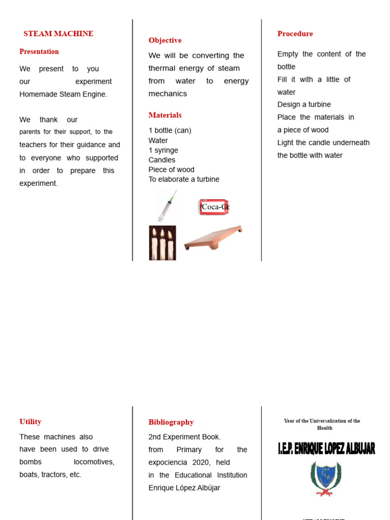 Homemade Steam Engine Experiment Guide | PDF | Steam | Power (Physics)