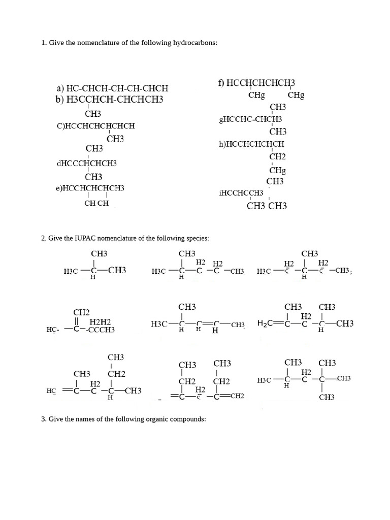 Exercise Nomenclature Hydrocarbons | PDF
