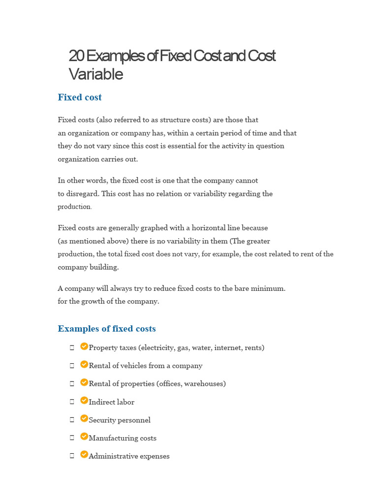 20 Examples of Fixed Costs and Variable Costs | PDF
