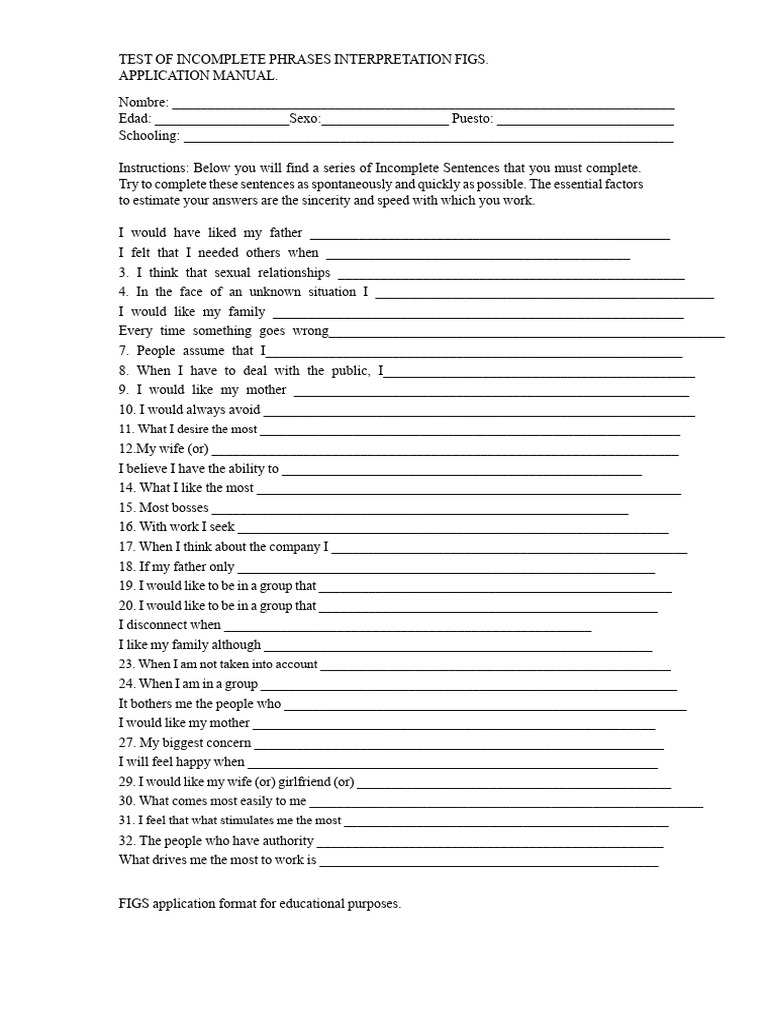 Incomplete Sentences Interpretation Test | PDF | Interpersonal ...