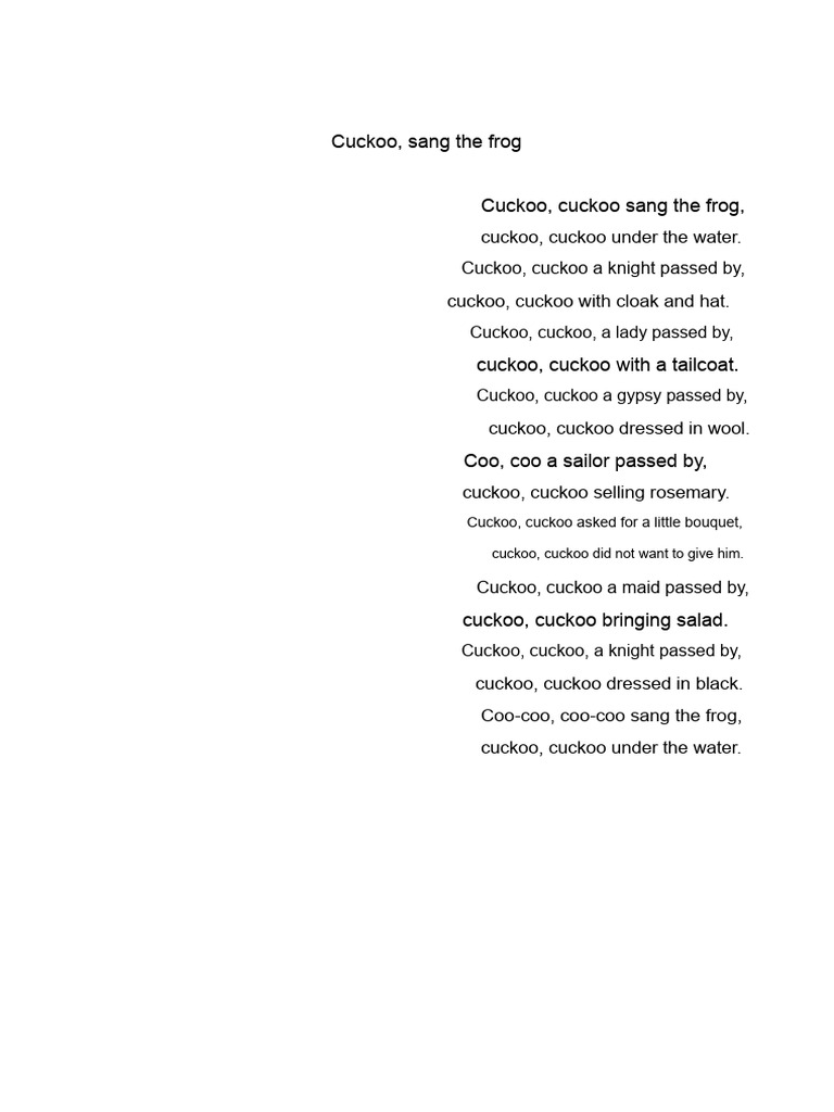 Cuckoo Sang The Frog | PDF