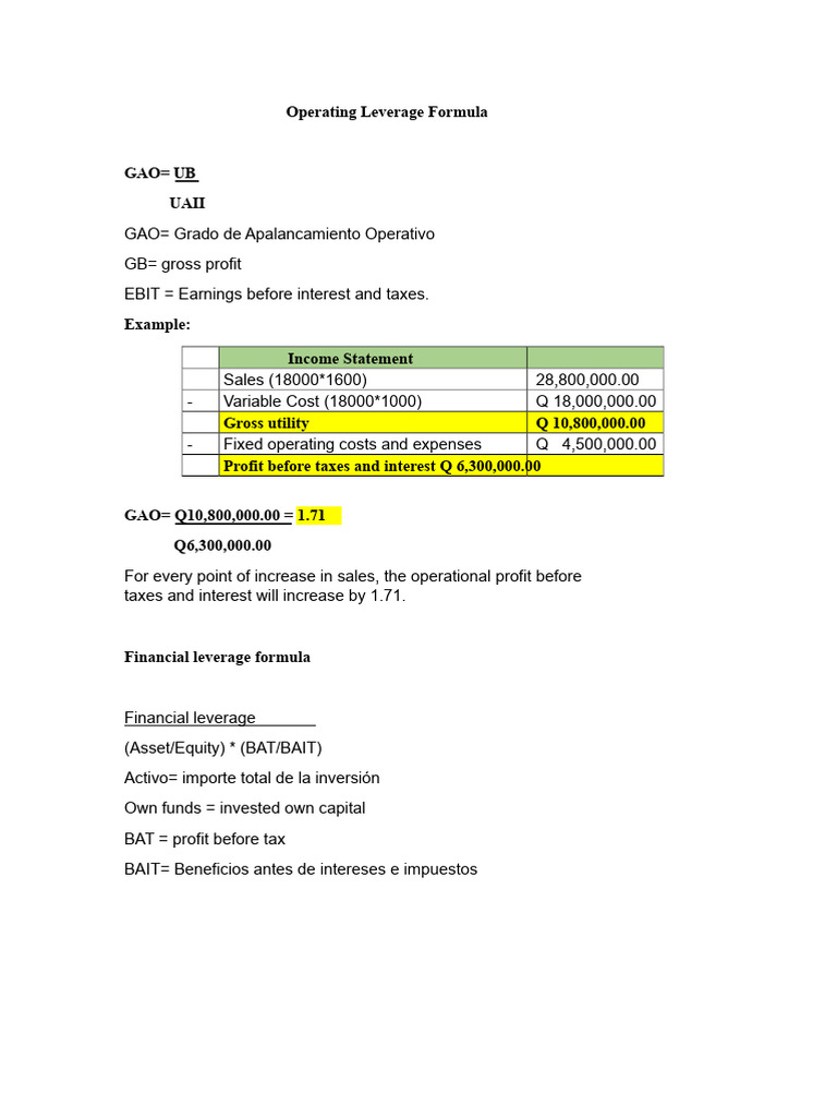 Operating Leverage Formula | PDF