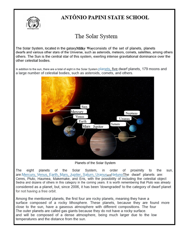 4th GRADE Matrix - Science - Planets of The Solar System | PDF ...