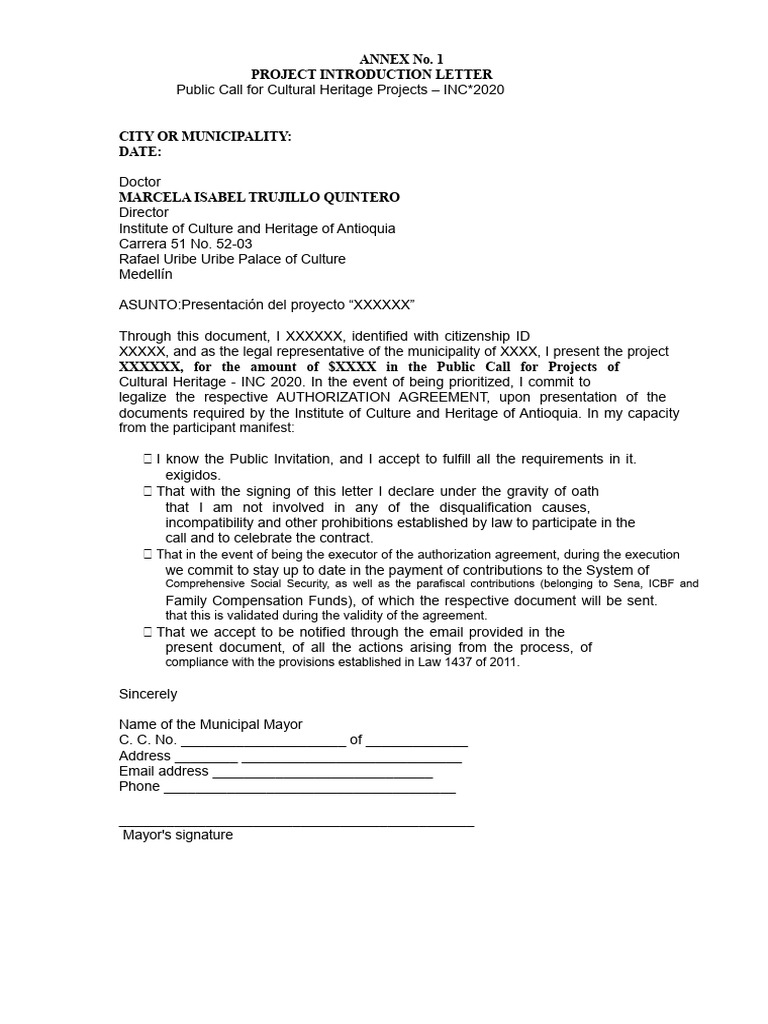 Cover Letter For Project - Annex 1 | PDF