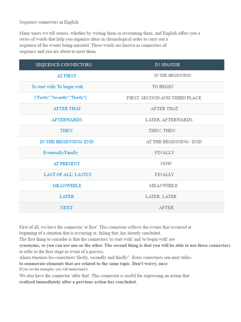 English Sequence Connectors Explained | PDF | Reason | Concept