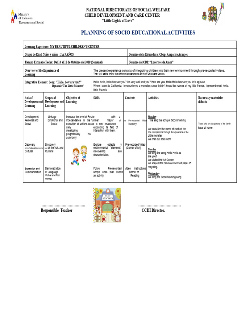 01 Weekly Planning My Beautiful Children's Center | PDF | Cognition ...