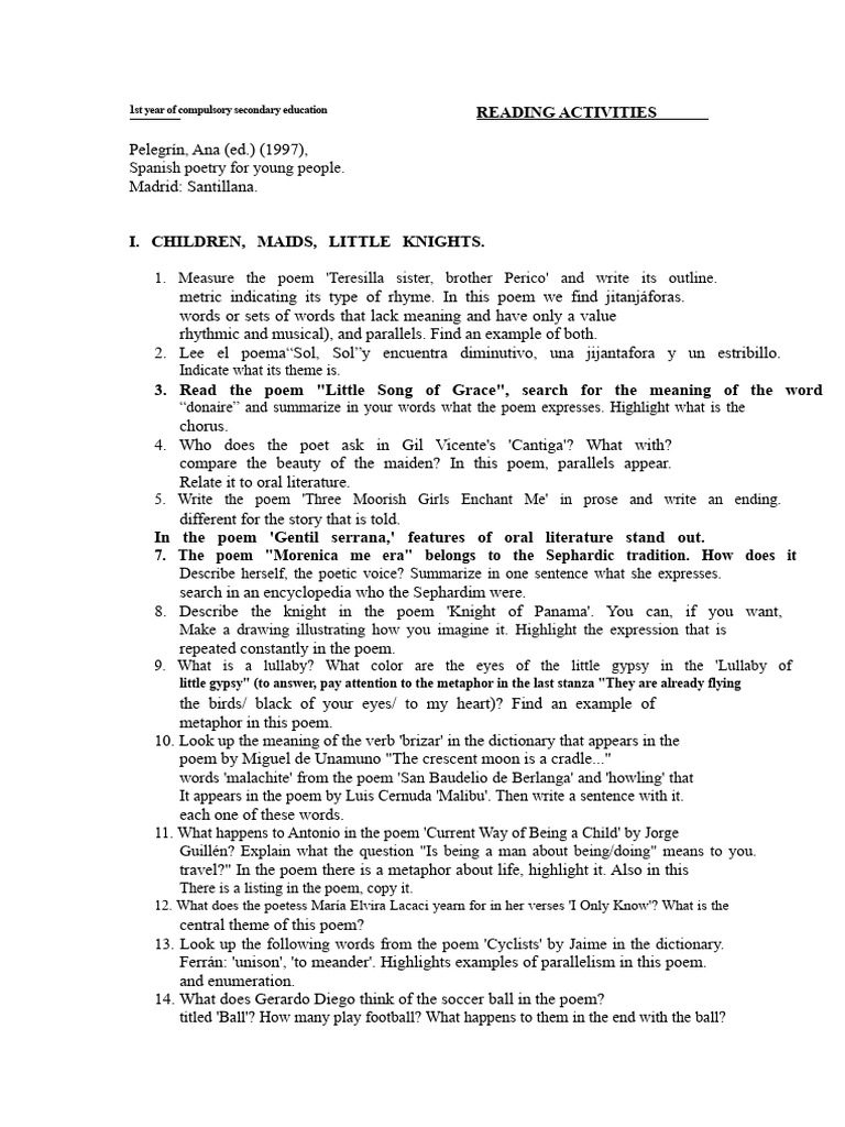 Spanish Poetry Activities for Students | PDF | Poetry