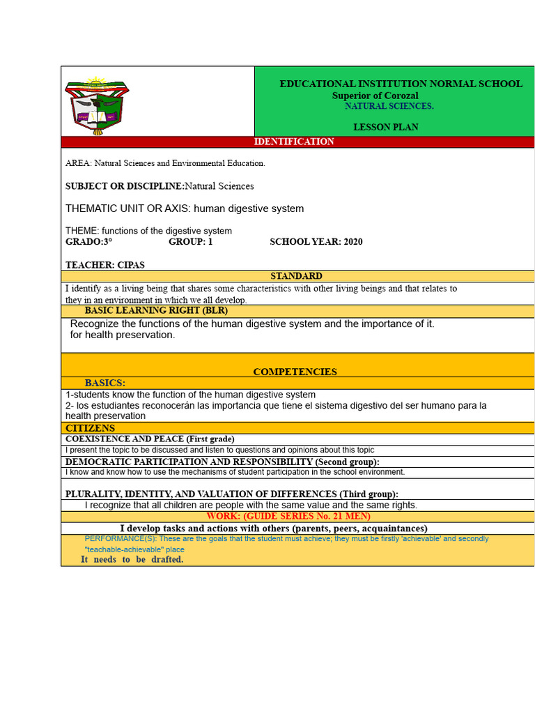 Lesson Plan: Human Digestive System | PDF | Gastrointestinal Tract ...
