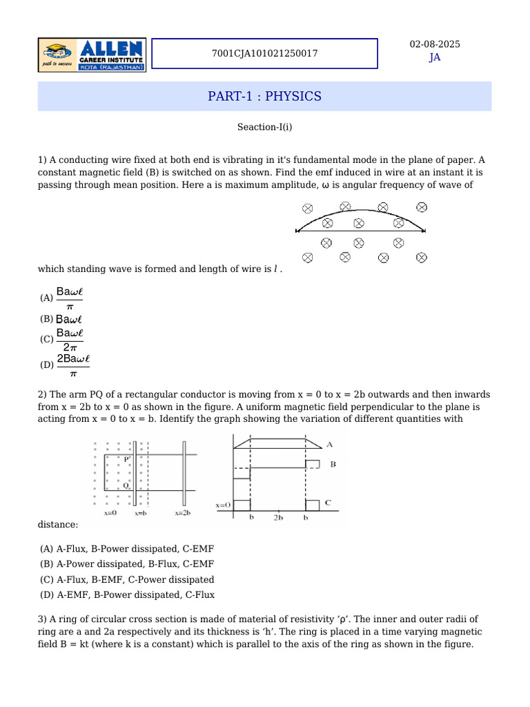 Electromagnetic Induction Problems and Solutions | PDF | Magnetic Field ...