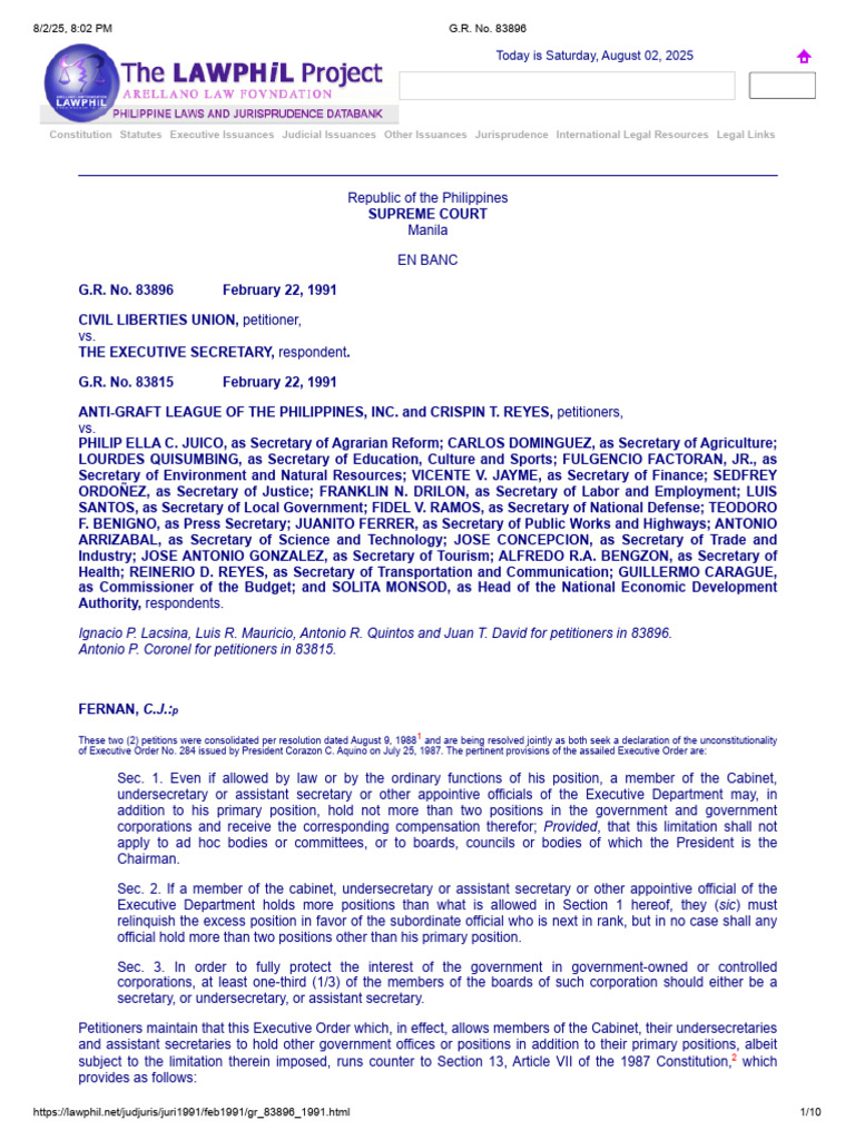 Civil Liberties Union vs. Executive Secretary | PDF | Presidents Of The ...