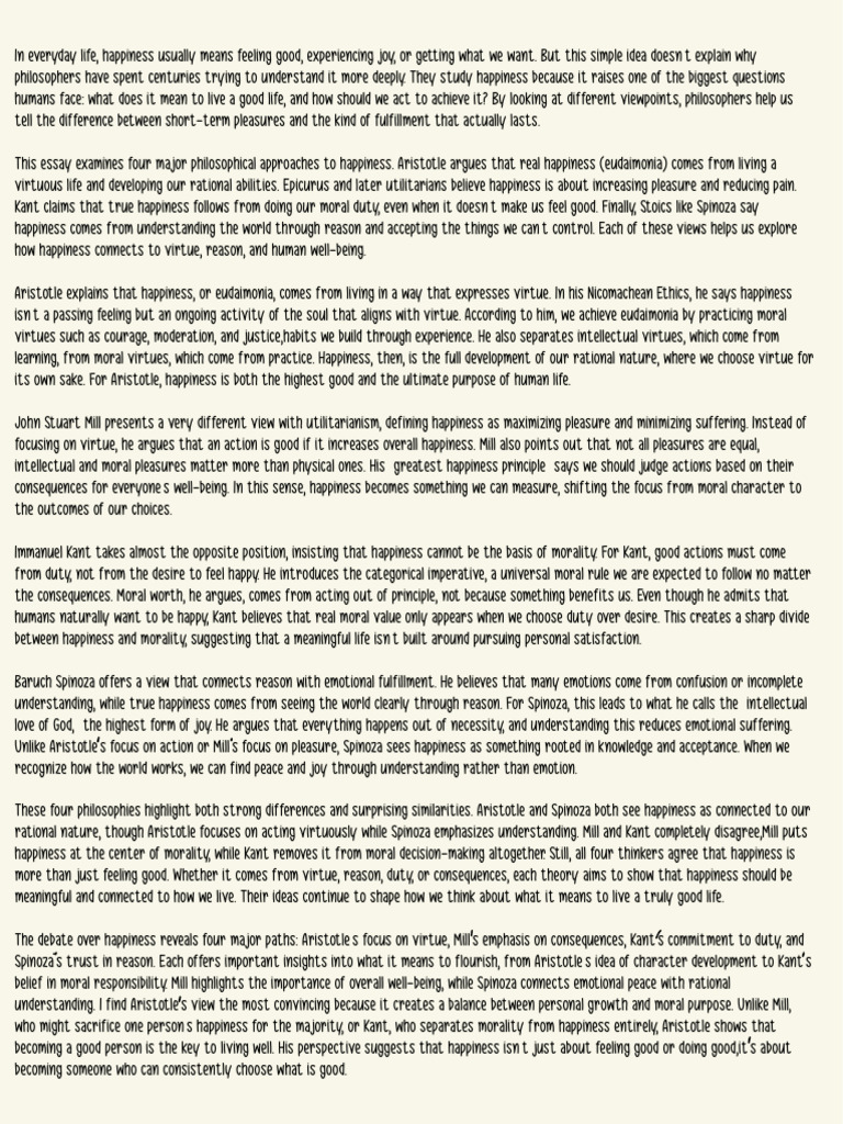 Happiness Essay Philosophy | PDF | Happiness | Virtue Ethics