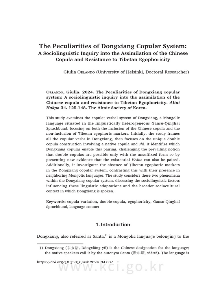 The Peculiarities of Dongxiang Copular System | PDF | Adjective | Syntax