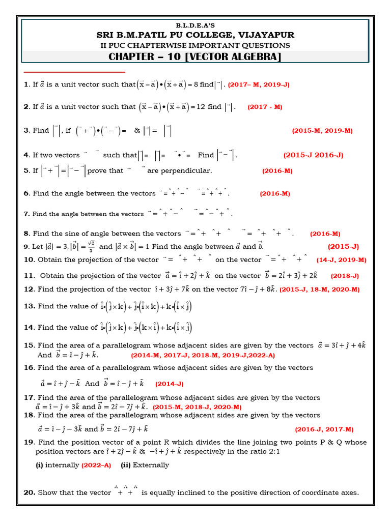 10. VECTOR ALGEBRA | PDF | Area | Euclidean Vector