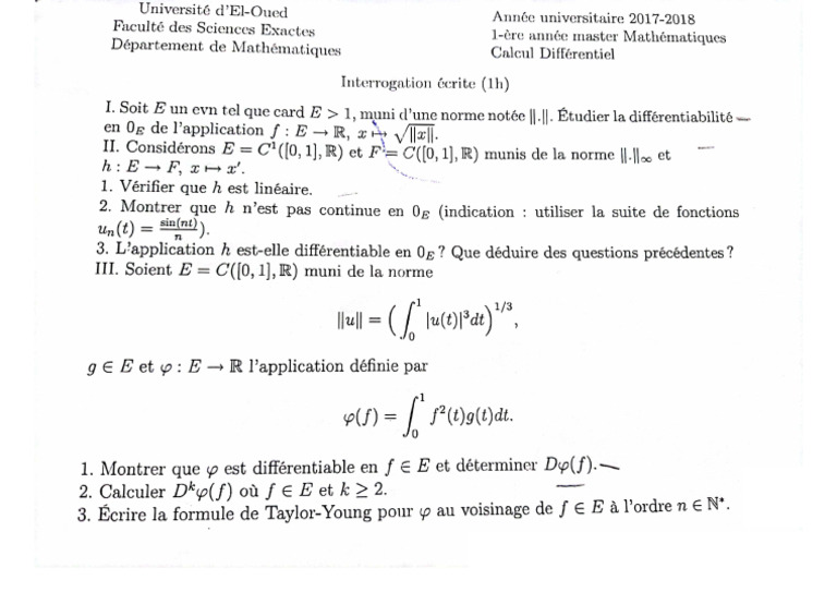 Calcul Différential Test | PDF