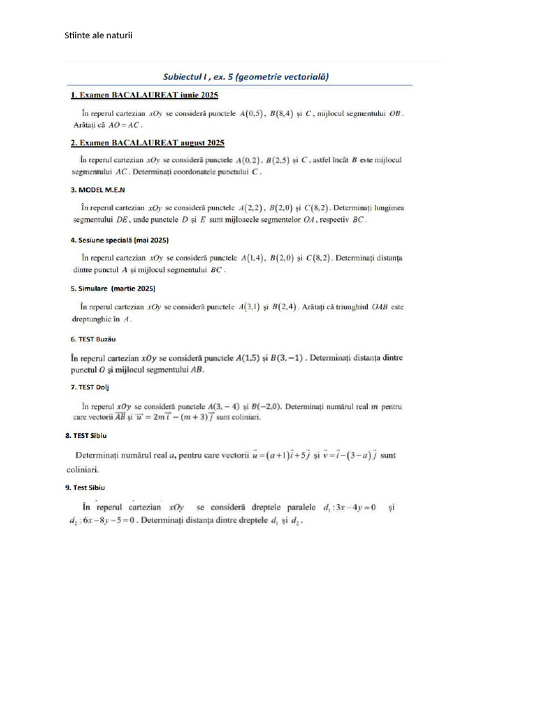 Geometrie Analitica+Vectoriala Bac 10.a Stiinte | PDF