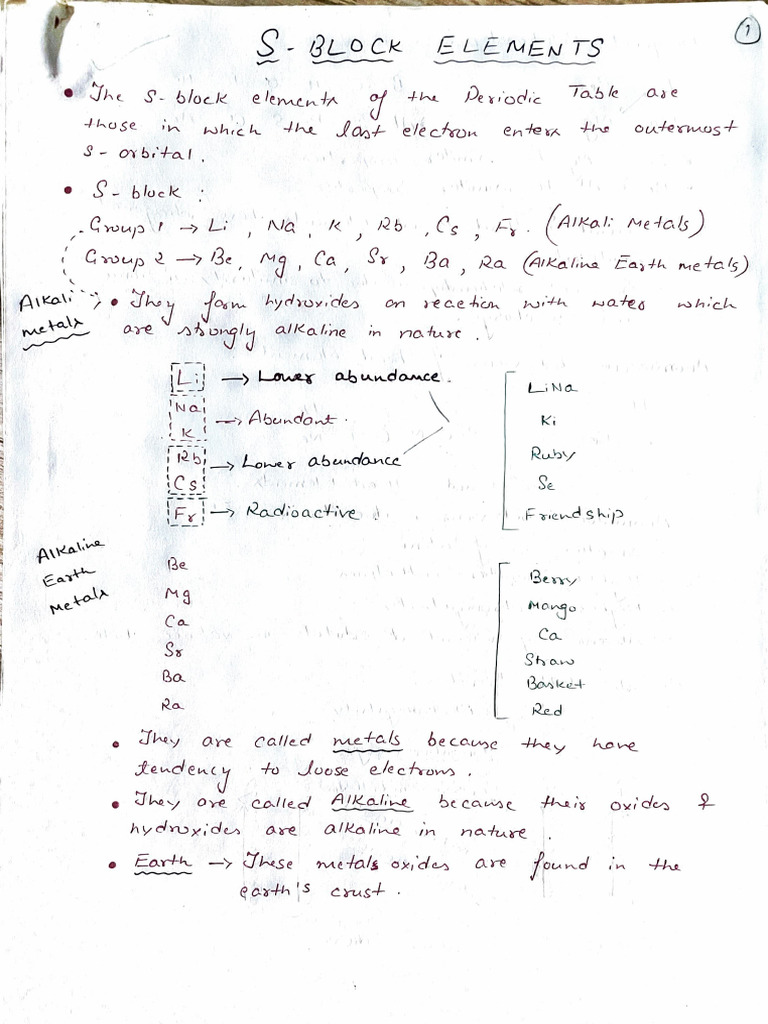 S Block Elements | PDF