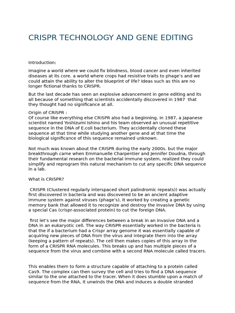 Crispr Technology and Gene Editing | PDF | Crispr | Dna