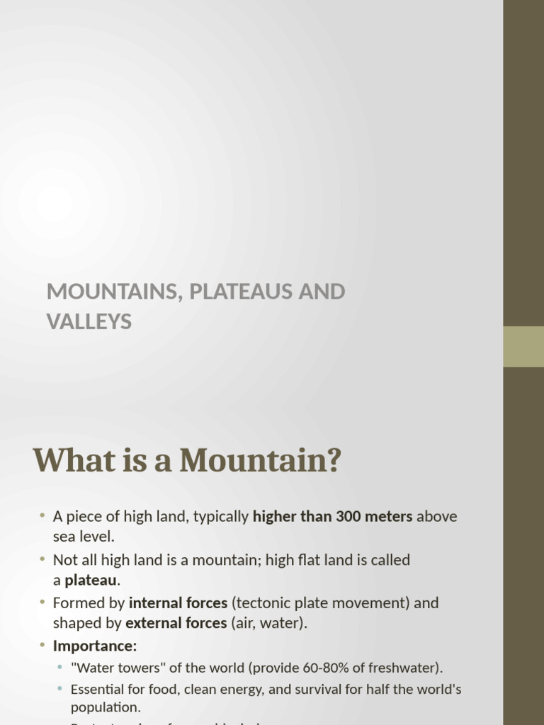 Mountains, plateaus and valleys | PDF | Valley | Mountains