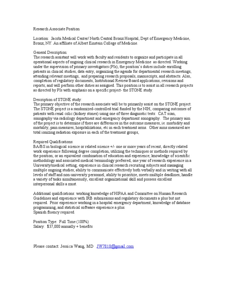 Research Associate Job Description Rev 12-5-11 | PDF | Clinical Trial ...